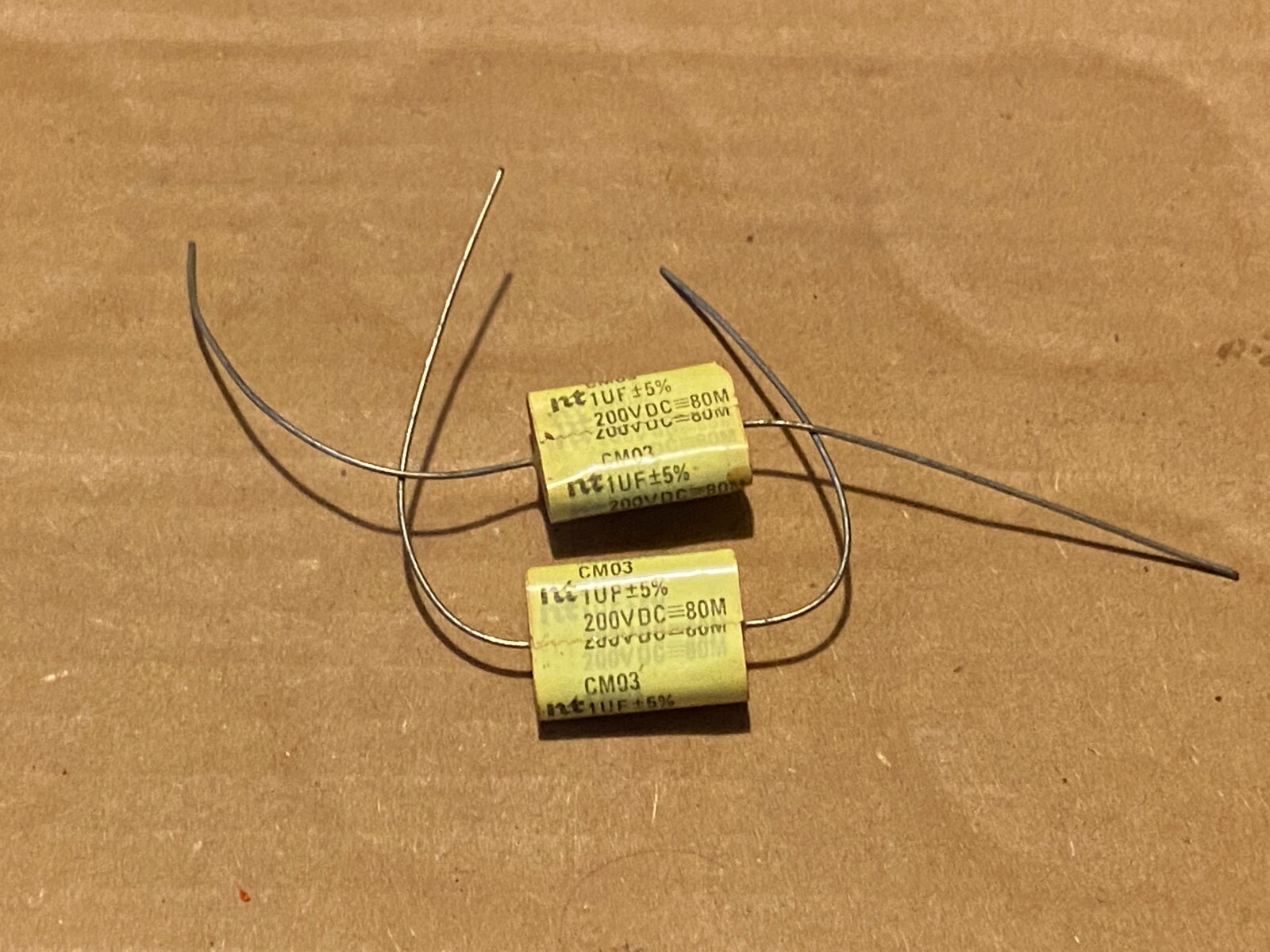 2 NOS Vintage NT CM03 1 uf 200v Yellow Film Capacitors (1 uf Phone Book ...