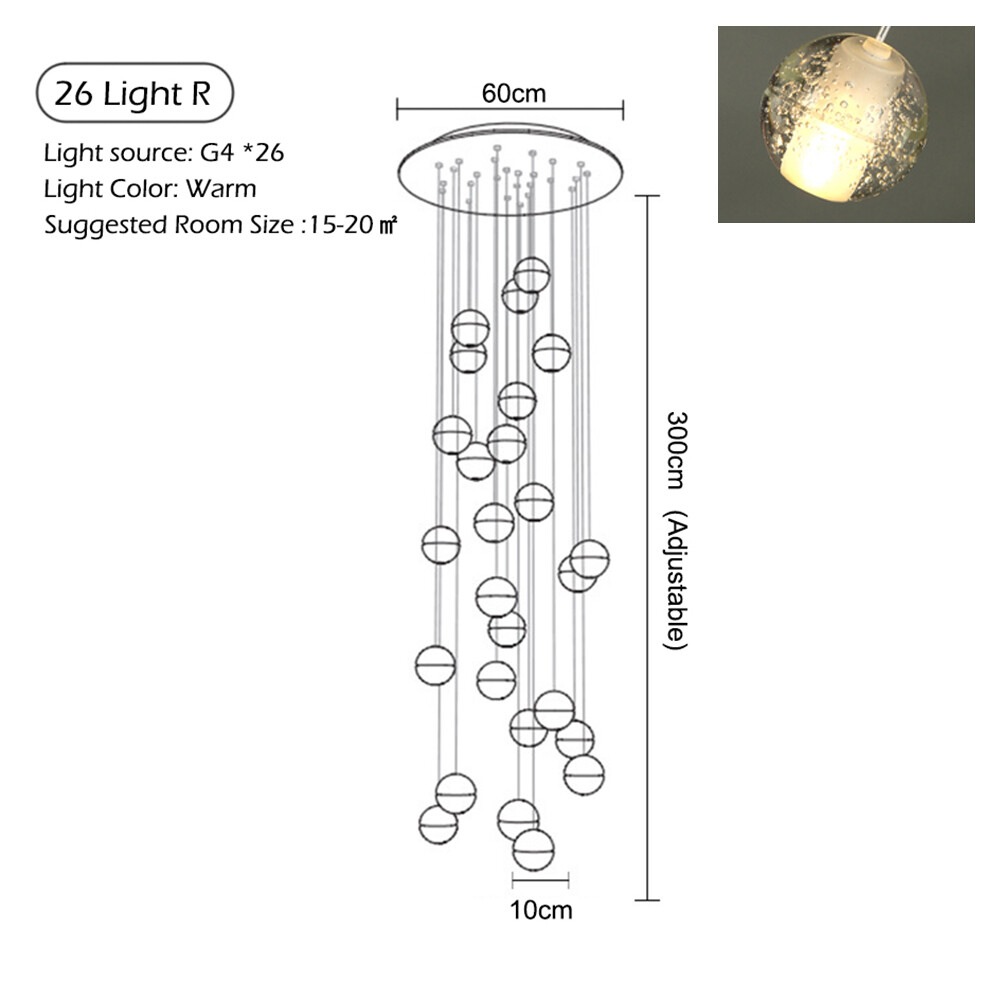 Modern G4 LED Bubble Crystal Round ball Ceiling Light Room Stair ...