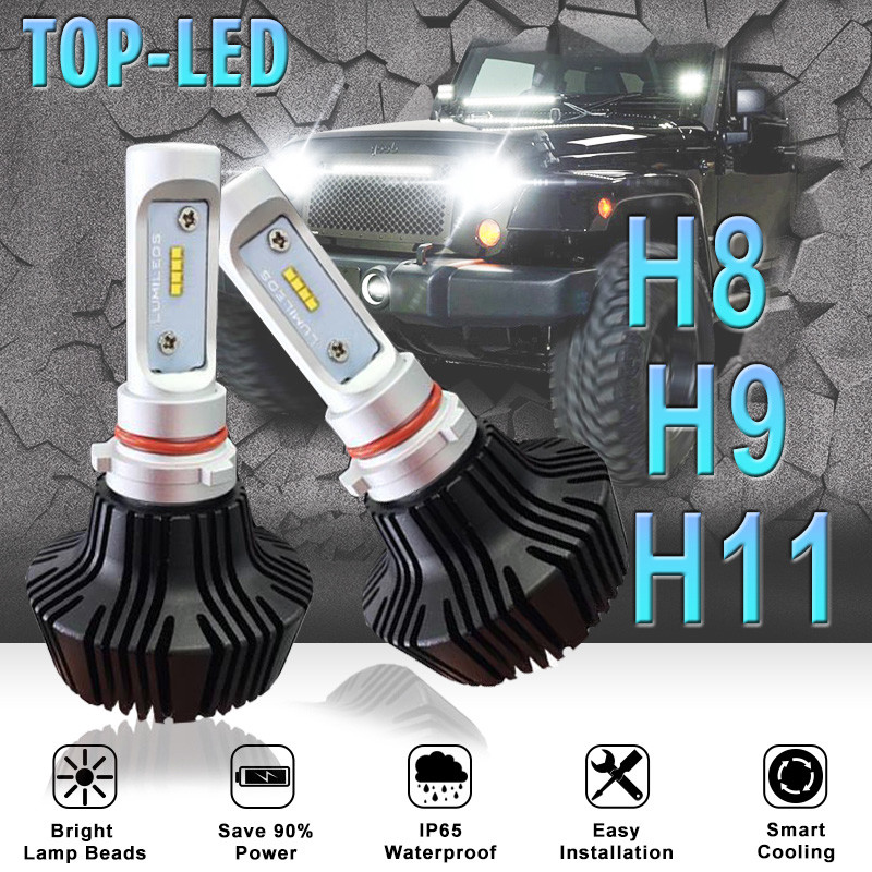 H7 G7 LED Headlight 50W 8000LM Fanless W/Driver led Chips 6500K ...