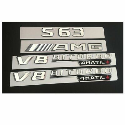 Chrome S63 AMG V8 BITURBO 4MATIC+ Trunk Fender Badges Emblems for ...