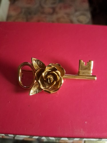 Vintage CORO Brooch Skeleton Key Rose Flower Gold tone 2" | eBay