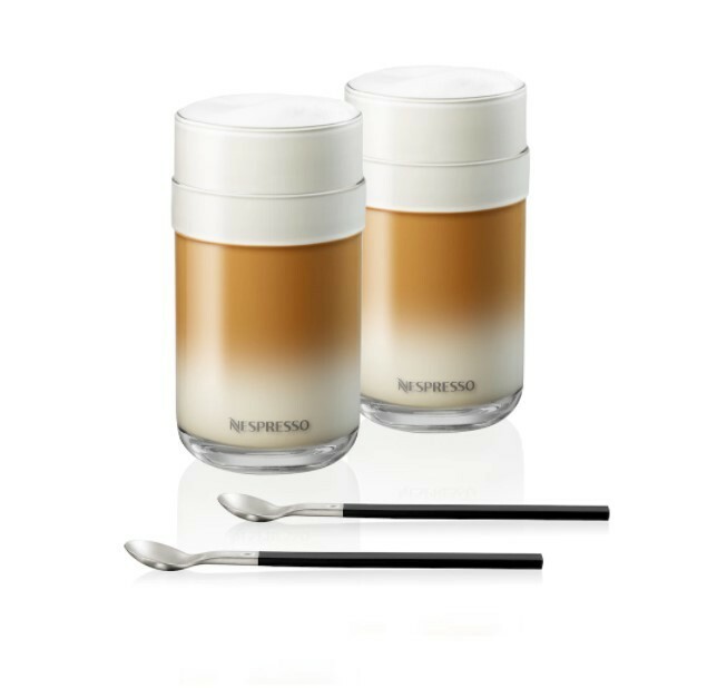2 Nespresso Vertuo Recipe Coffee Glasses & Spoon Set of Two Mugs for ...