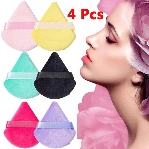 4Pcs Triangle Velvet Powder Puff Flours Mini Face Makeup Sponge Soft ...