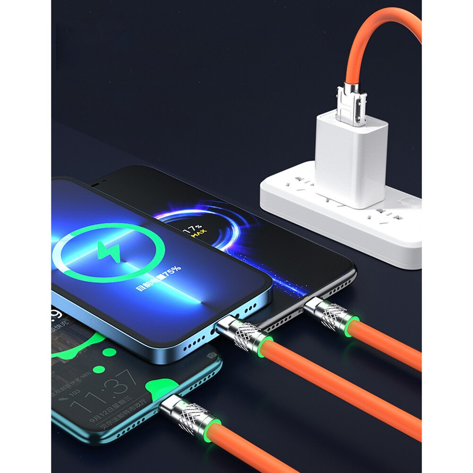 3 in 1 Fast Charging Cable Cell Phone Charger Cord For iPhone Type C ...