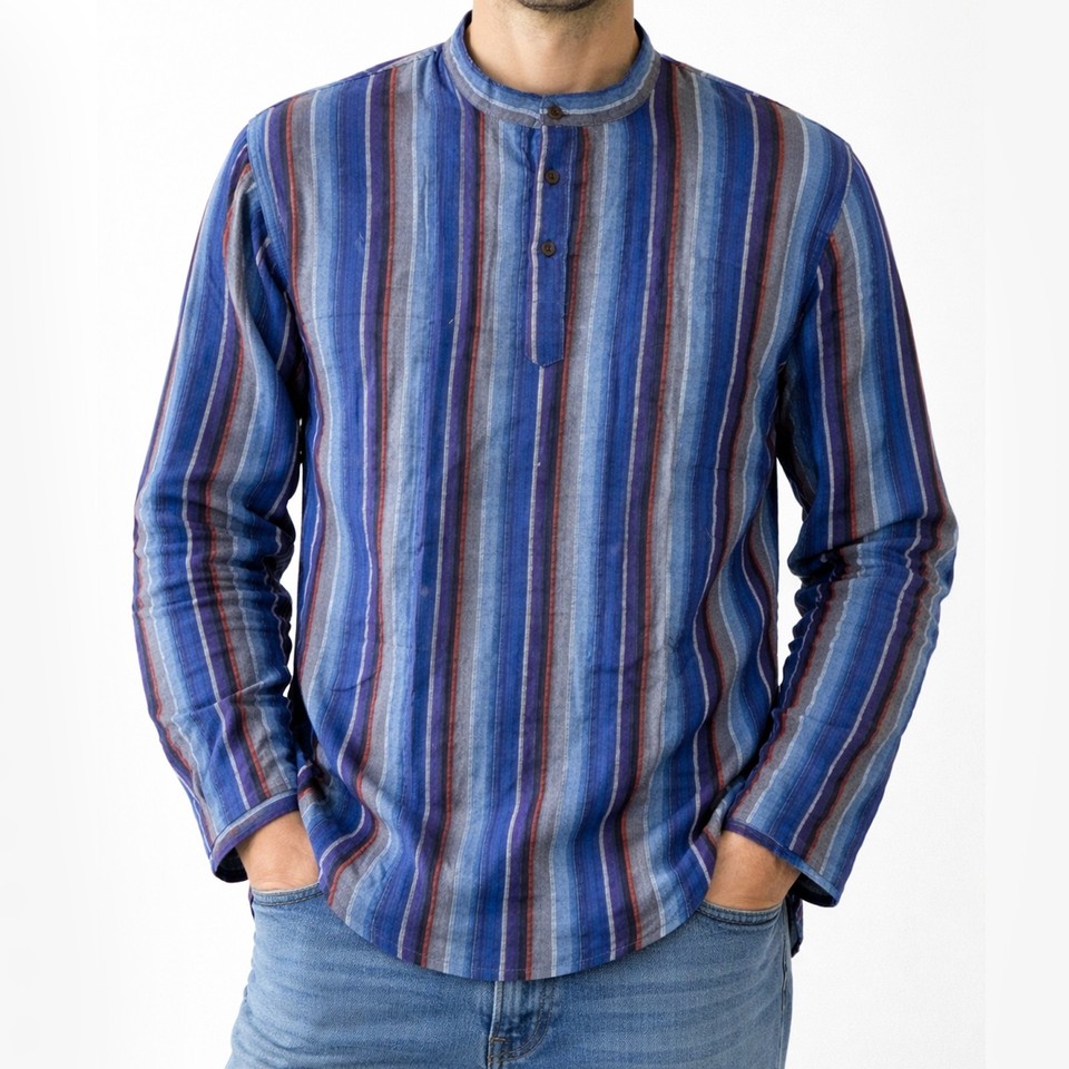 Fischerhemd Fischershirt Kurta Hemd Gr. L Hippie Freizeithemd Baumwolle ...