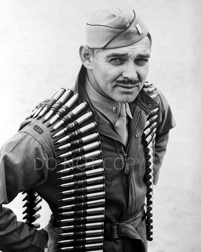 ANTIQUE WW11 REPRO PHOTO PRINT ACTOR CLARK GABLE 50 CAL MACHINE GUN ...