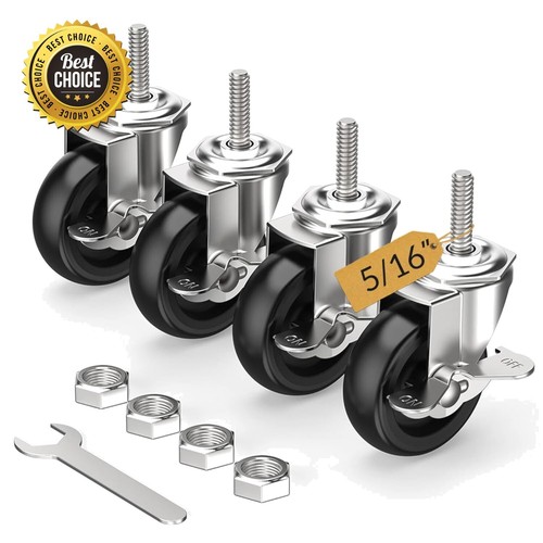 Caster Wheels 3 inch Locking Stem Casters, 5/16" -18 x 1-1/2" Stem ...