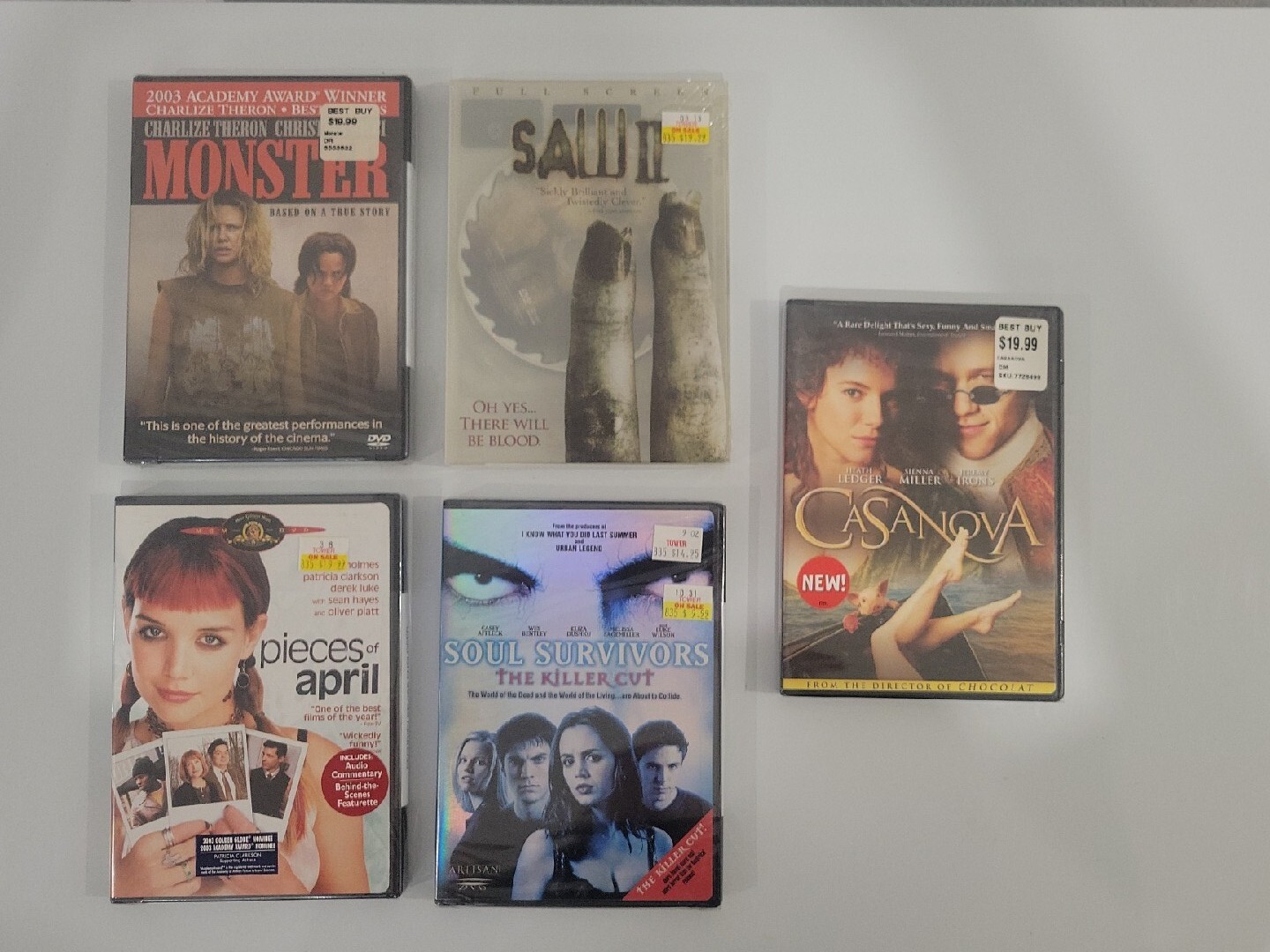(5 DVD Set)MOSTER,SAWII,CASANOVA,SOUL SURVIVORS & PIECES OF APRIL.NEW ...