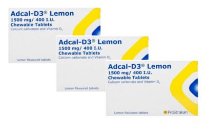 Adcal D3 1500mg/400 IU- 3 x 56 Chewable Lemon Tablets- Calcium ...