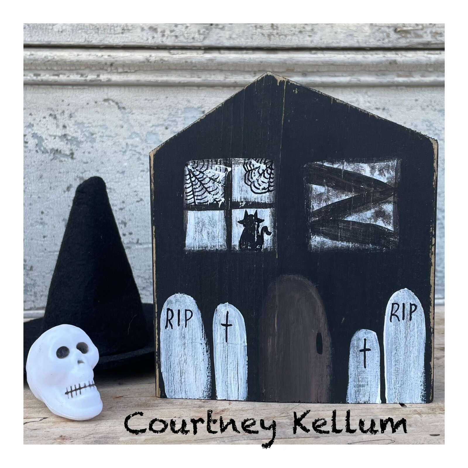 Halloween Tiered Tray Mantel Haunted House Painting Farmhouse Shelf ...