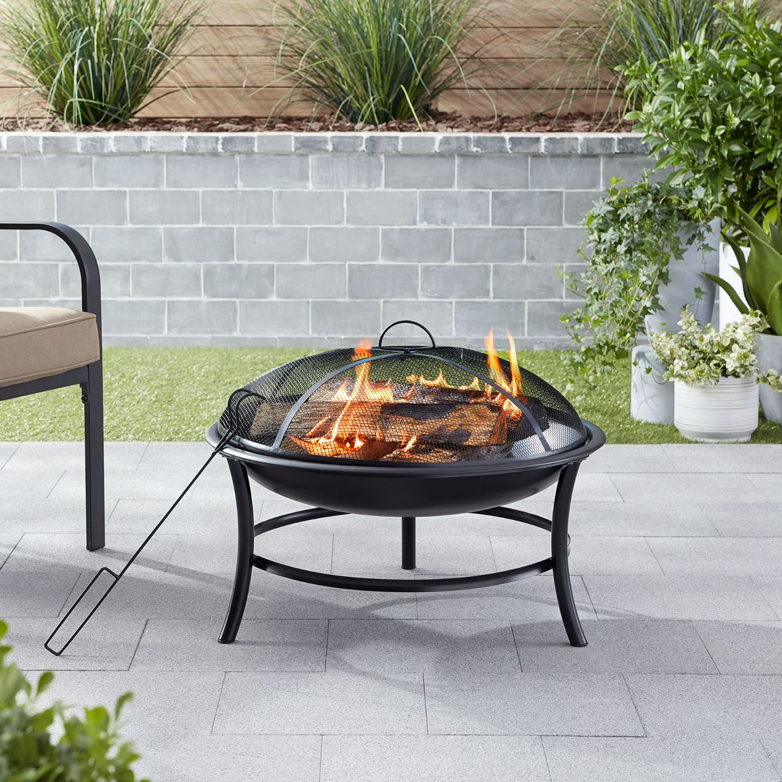 Mainstays 26" Round Iron Outdoor Wood Burning Fire Pit, Black | eBay