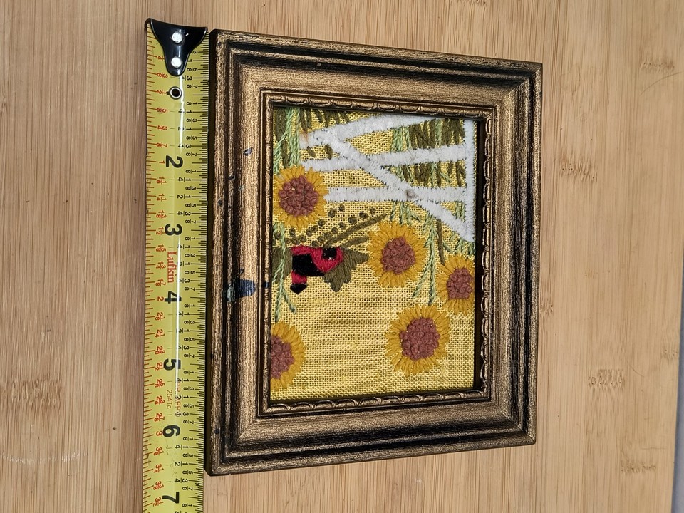 Hand Stitched Crewel Embroidery Framed Barn/Floral Picture Yarn Art VTG ...