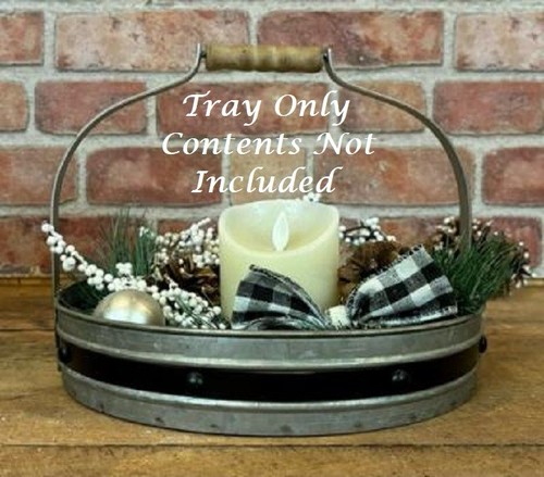 NEW PRIMITIVE BLACK TRAY Metal Handle Galvanized Gray Rustic Farmhouse ...