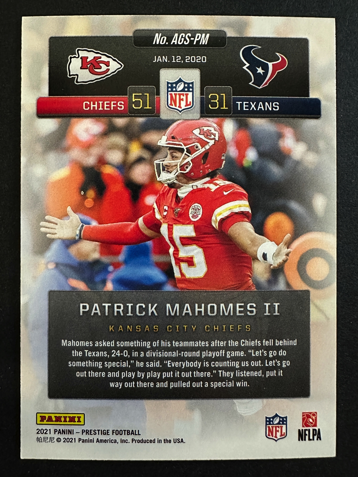 Patrick Mahomes II 2021 Panini Prestige Football Any Given Sunday ...
