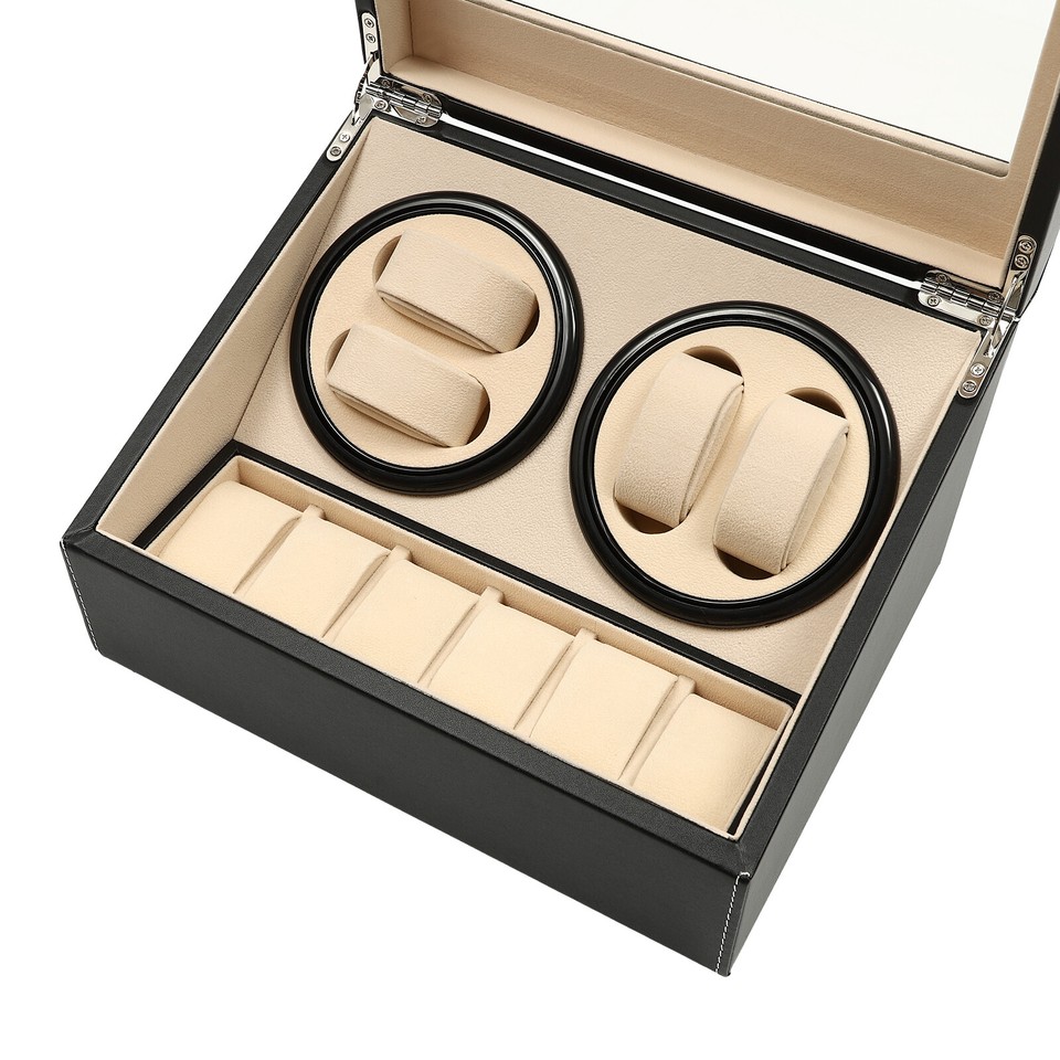 4+6 Luxury Automatic Rotation Watch Winder Leather Storage Case Display ...