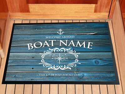 Personalised Boat mat, Sailing yacht, narrow boat, blue door mat 60 x ...