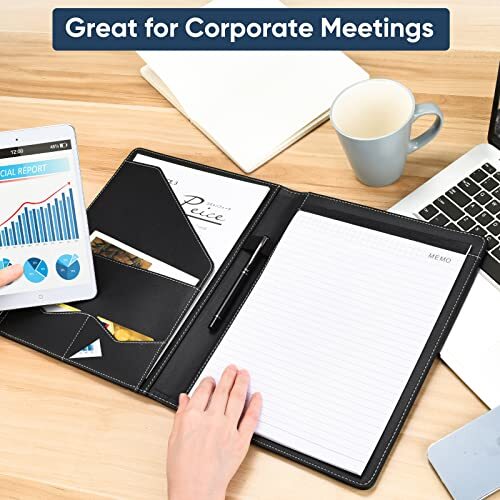 Leather Padfolio Business Portfolio Notebook Binder Office Organizer ...