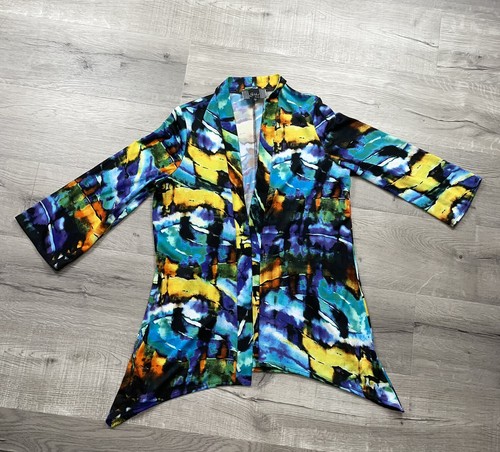 Slinky Brand Women's Sweater Size Medium Black Colorful Cardigan Open ...