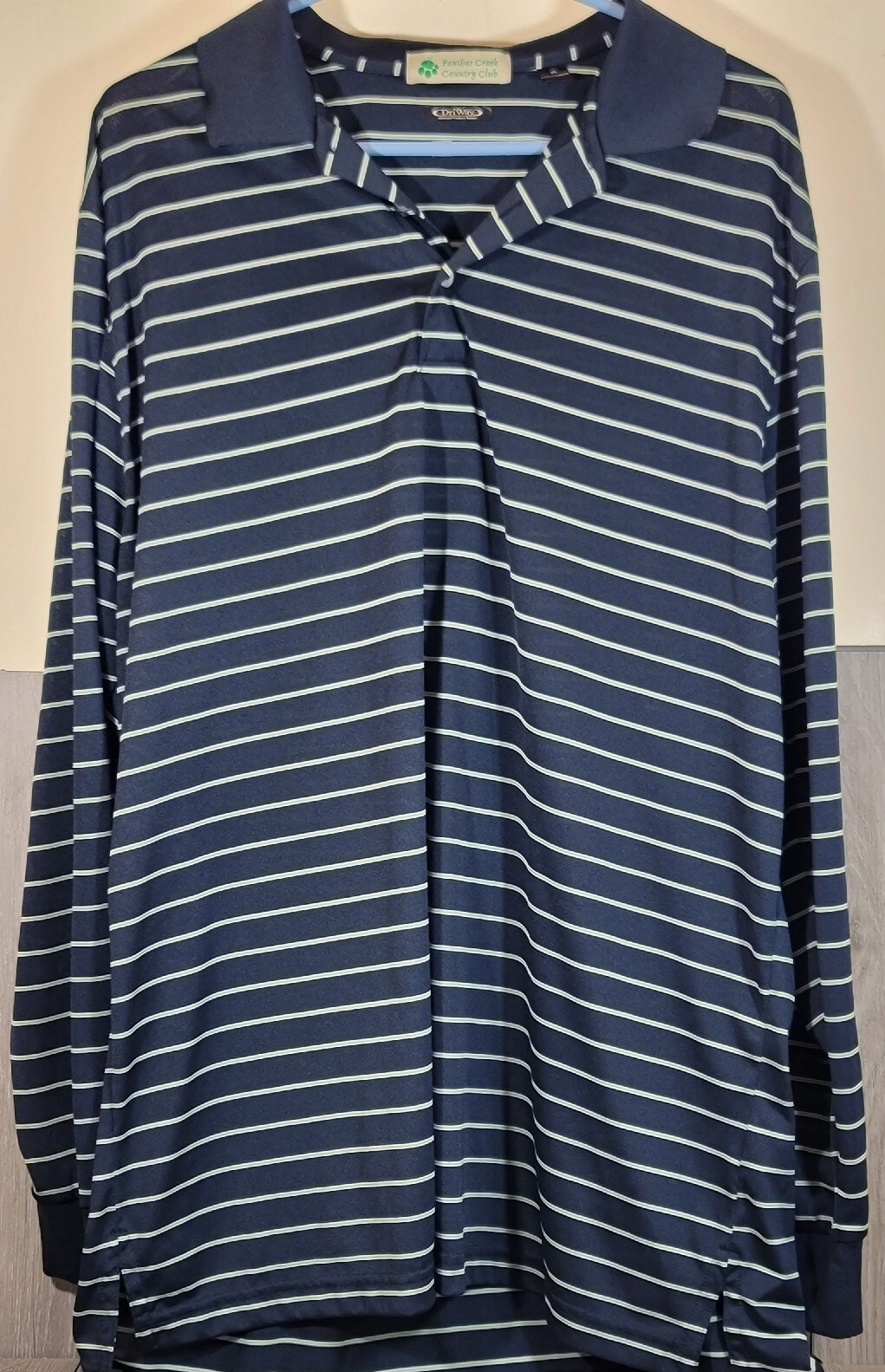 Dri Way Striped Polo Shirt Men's XL Panther Creek Logo Long Sleeve | eBay