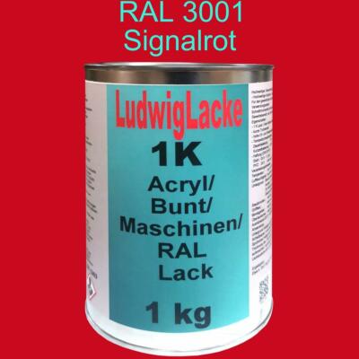 1kg RAL 3001 Signalrot 1K glänzend Acryllack Buntlack Maschinenlack ...