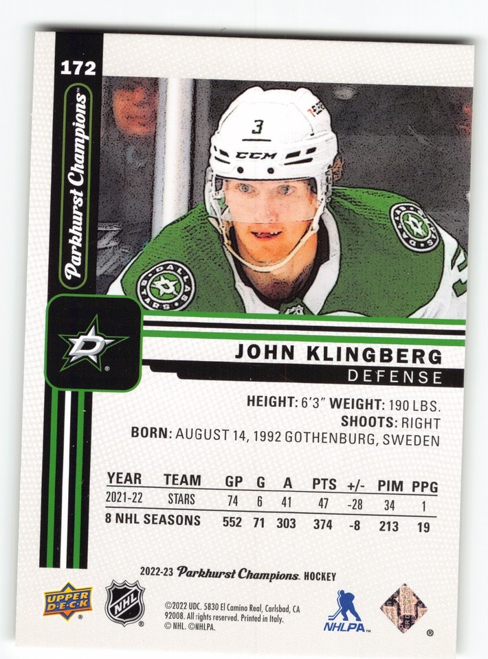 John Klingberg 2022-23 Dallas Stars Card | eBay