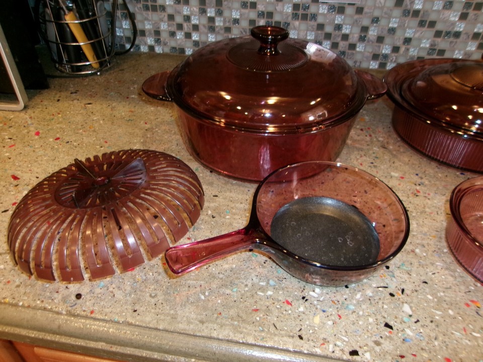 Vision Ware Vintage Corning Pyrex Cranberry Glass Cookware 11 Piece Set ...