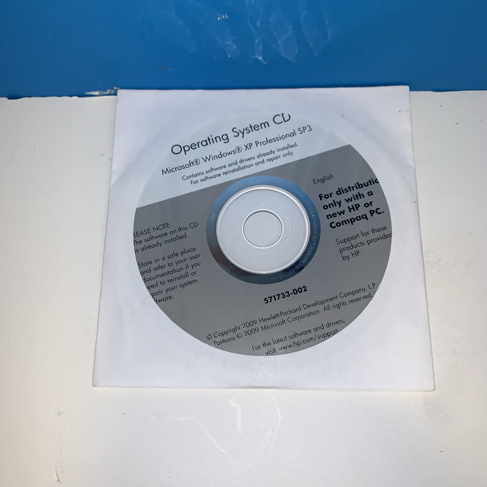 HP Windows XP WinXP SP3 Operating System CD 571733-001 Software ...