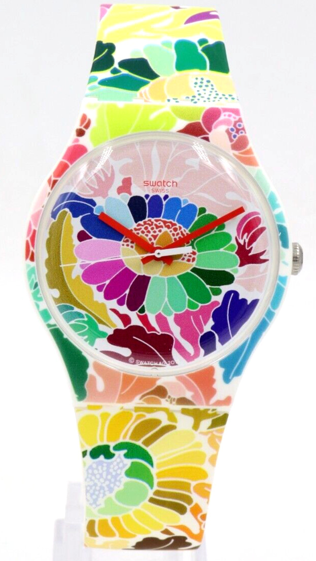 Swiss Swatch Originals Flowerfool Bold Floral Print Silicone Watch 42mm ...