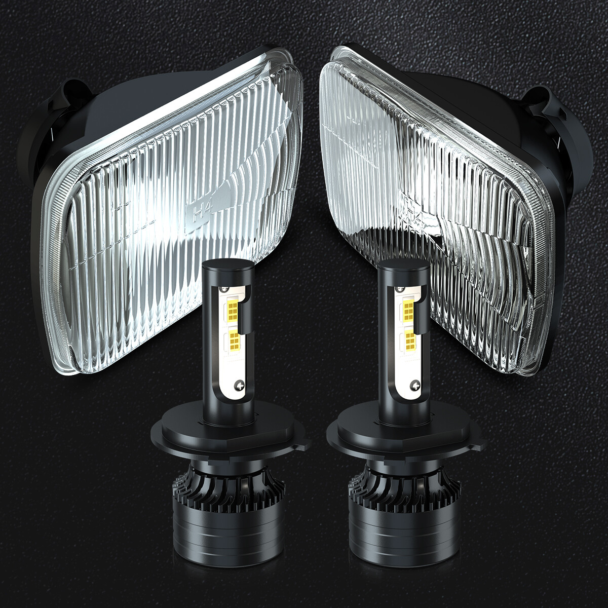 For 1986-1995 Mazda RX-7 7" Square Sealed Beam Glass HEADLIGHTs H4 ...