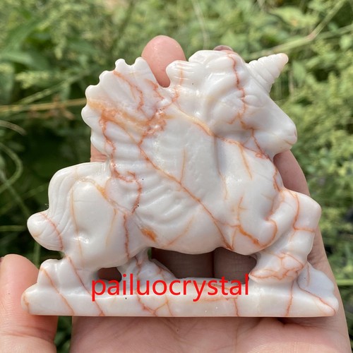 1pc Natural Red network stone Unicorn Quartz Crystal Skull Carved ...