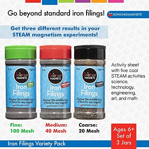Iron Filings Variety Pack 3 Jars fine Medium coarse 12 Ounces Each ...