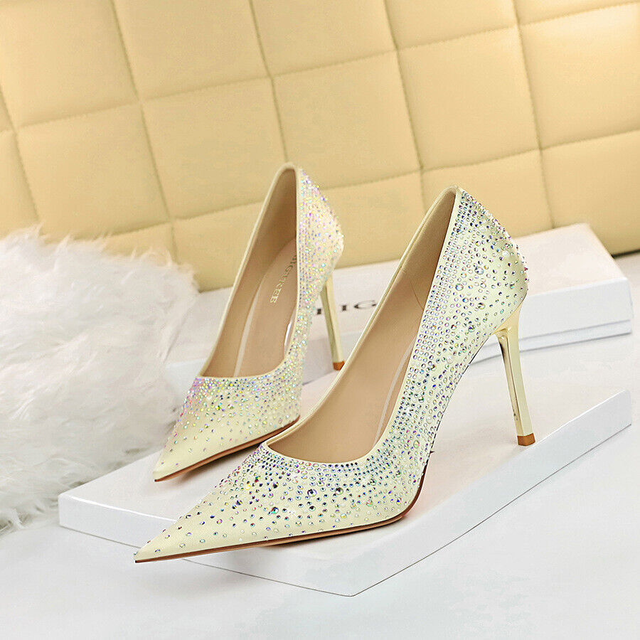 Women's Pointed Toe Rhinestones Bling Decor High Stiletto Heels Pump ...