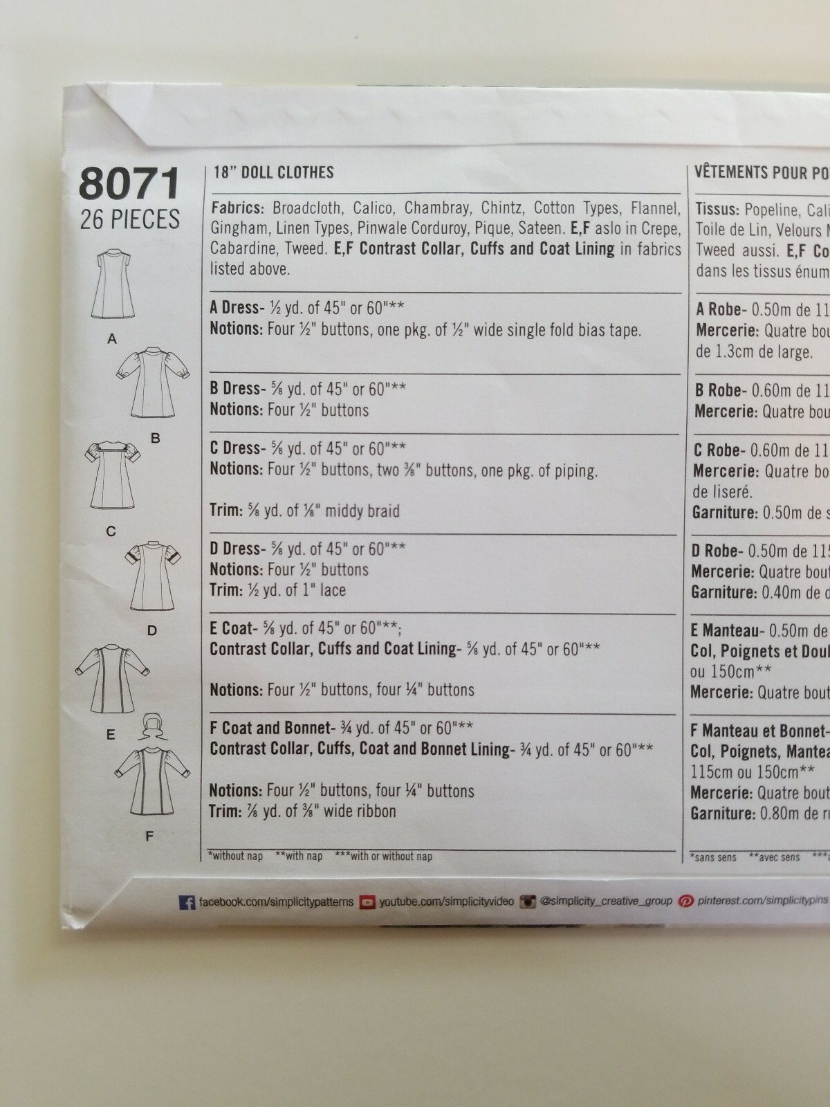 18" GIRL DOLL CLOTHES*DRESS*COAT American Made Simplicity Sewing ...