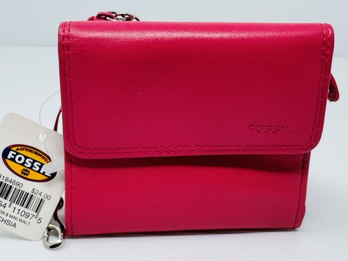 NEW Fossil Mini Wallet FUCHSIA Hot Pink Bifold Snap Wallet #SL-8184690 ...