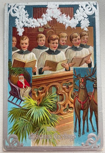 Christmas Greetings Postcard Boys Choir Singing | eBay