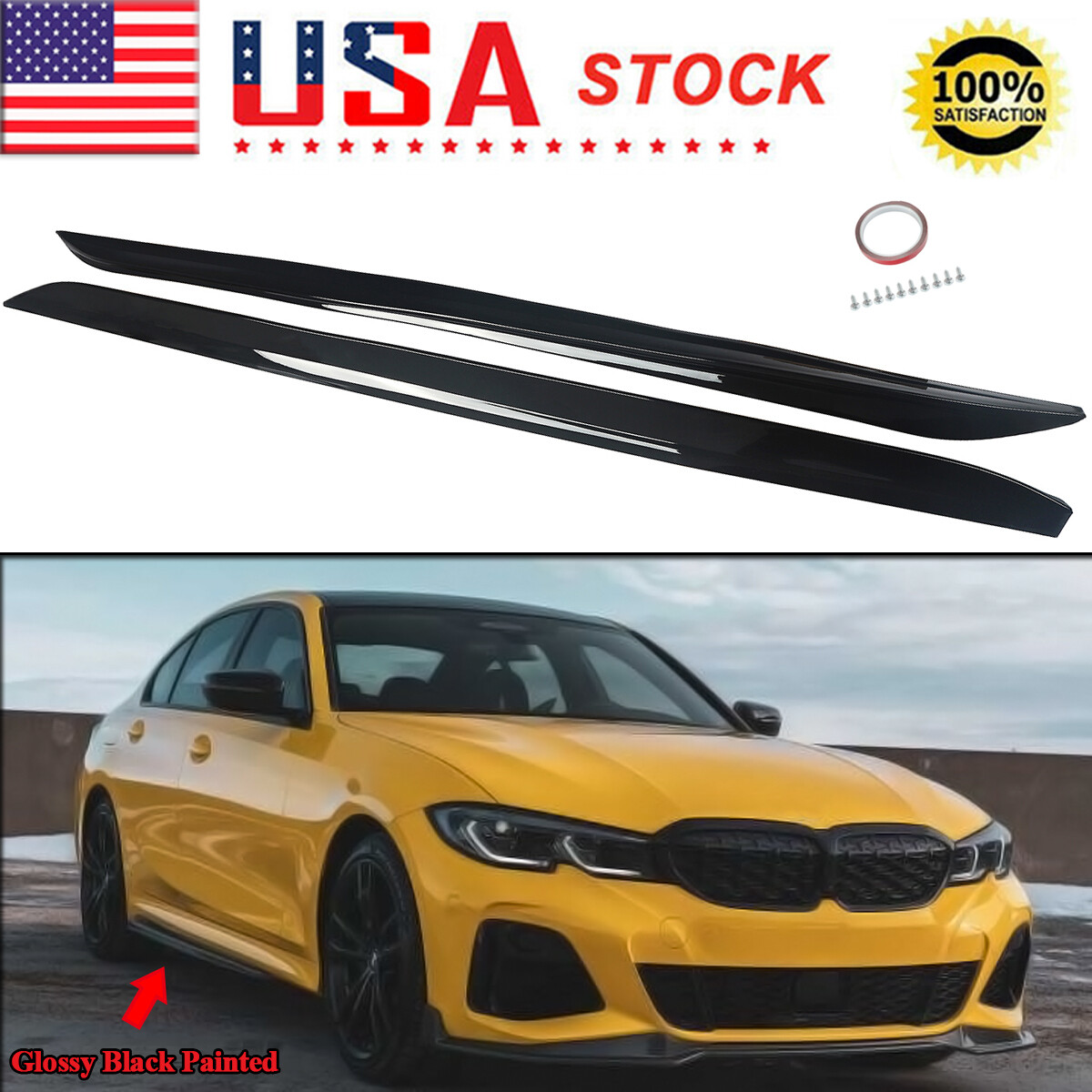 M Performance Black Painted Side Skirts For 2019-2021 BMW 3-Series G20 ...