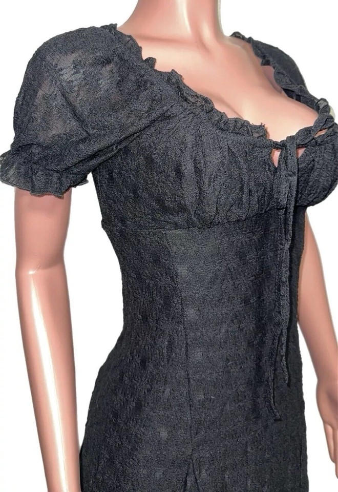 Black Gothic Peasant Mini Dress S Keyhole Bust Lined Whimsygoing Out ...