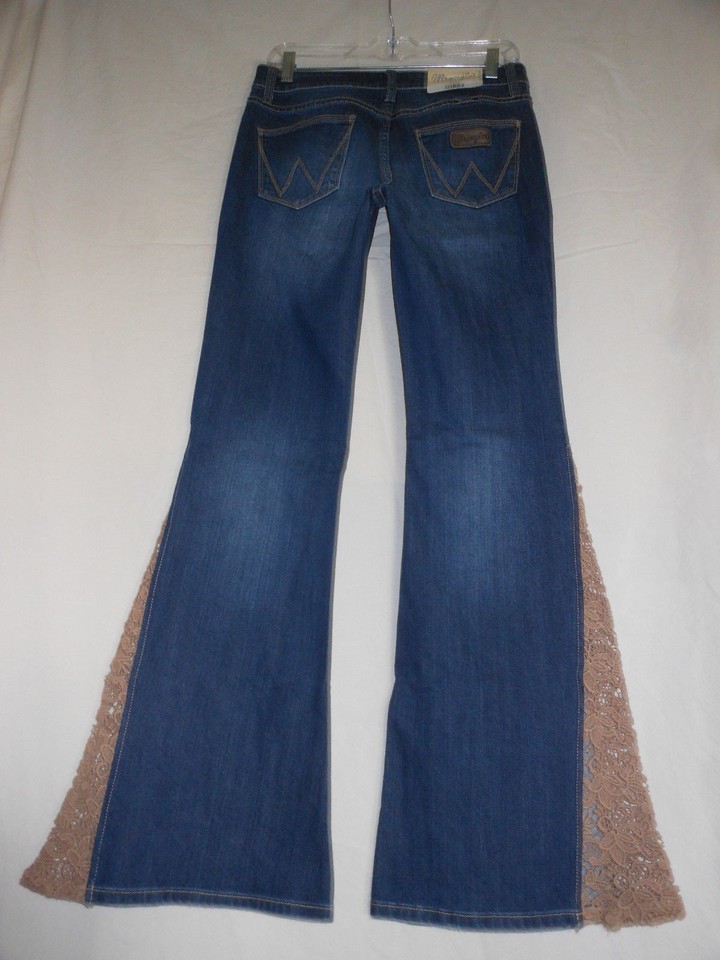 WRANGLER NWT 1 X32 Lace Inset Denim Western Bell Bottom Flare Jeans ...