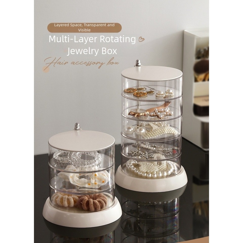 360 Degree Rotation Jewelry Storage Box Transparent Multilayer ...