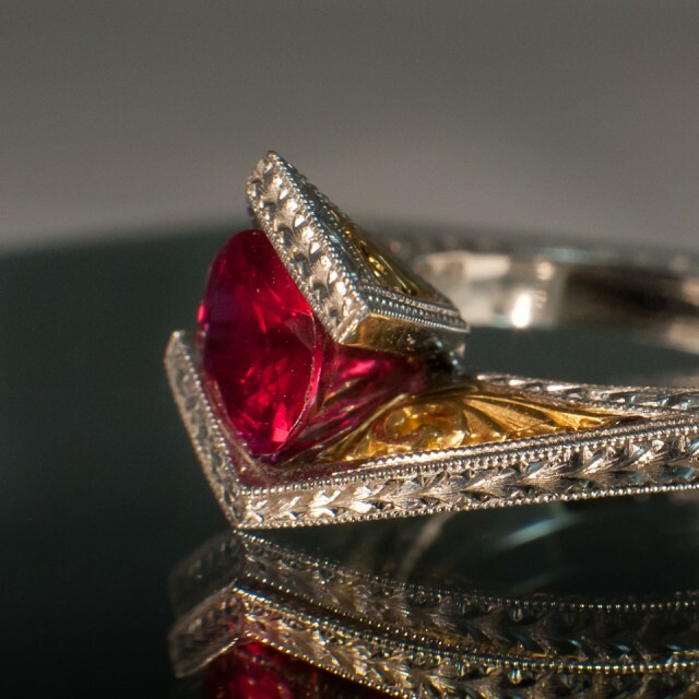 Deep Dark Red Round Cut Ruby In 925 Two Tone Silver Solitaire Art Deco ...