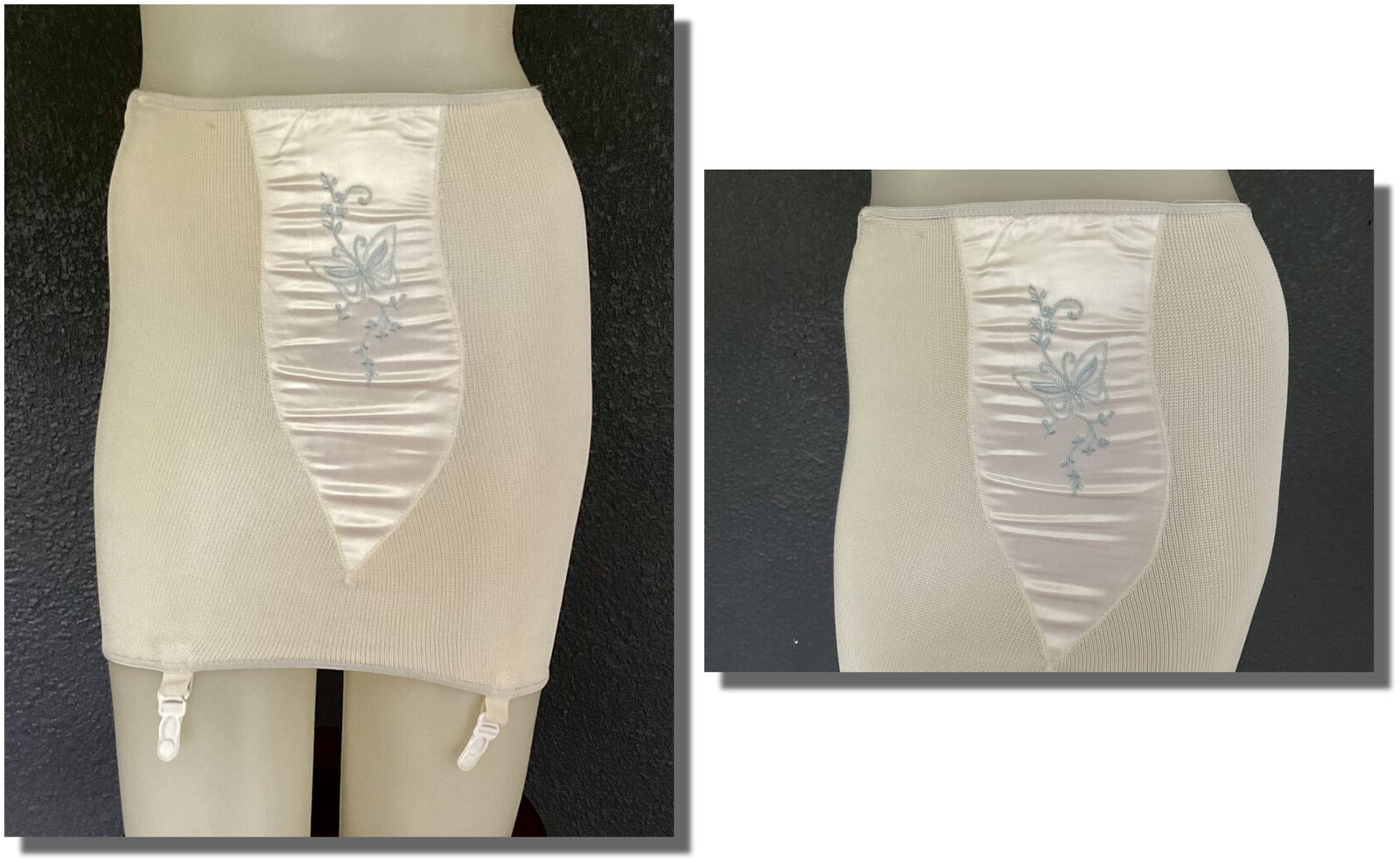 Vintage OB Girdle w Satin Panel Blue Embroidered Butt… - Gem