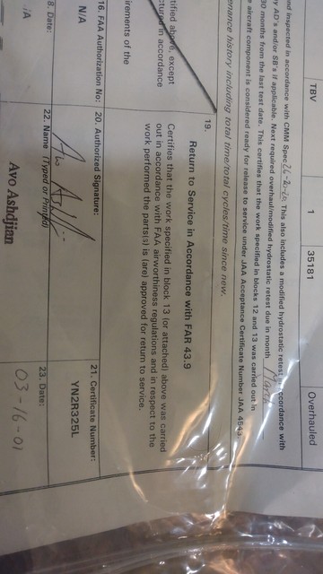 Kidde Aircraft Fire Extinguisher Part 892480 Overhauled Paper Included ...