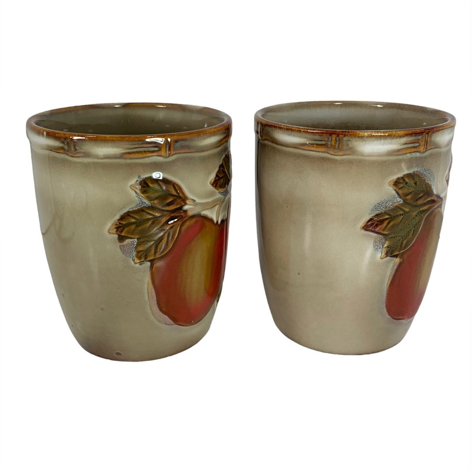 Embossed Apple Stoneware Mug Set of 2 Coffee Cup 16 oz Country ...