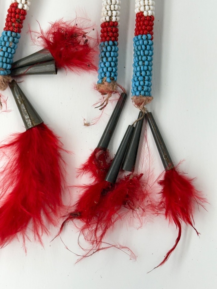 Antique Native American Indian Beaded Awl Case Tinkle Cones 14” Red ...