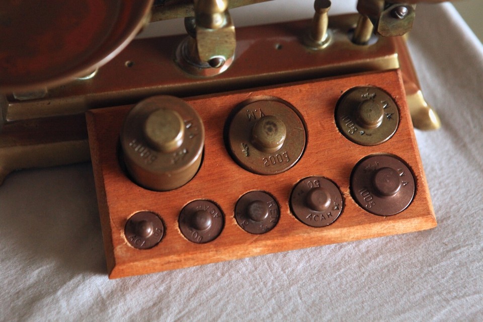 Antique All-Brass Safak-Style Tipping Scale, with original counter ...