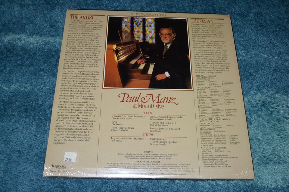 Paul Manz at Mount Olive~SEALED / NEW~Organ~Classical~Augsburg ...