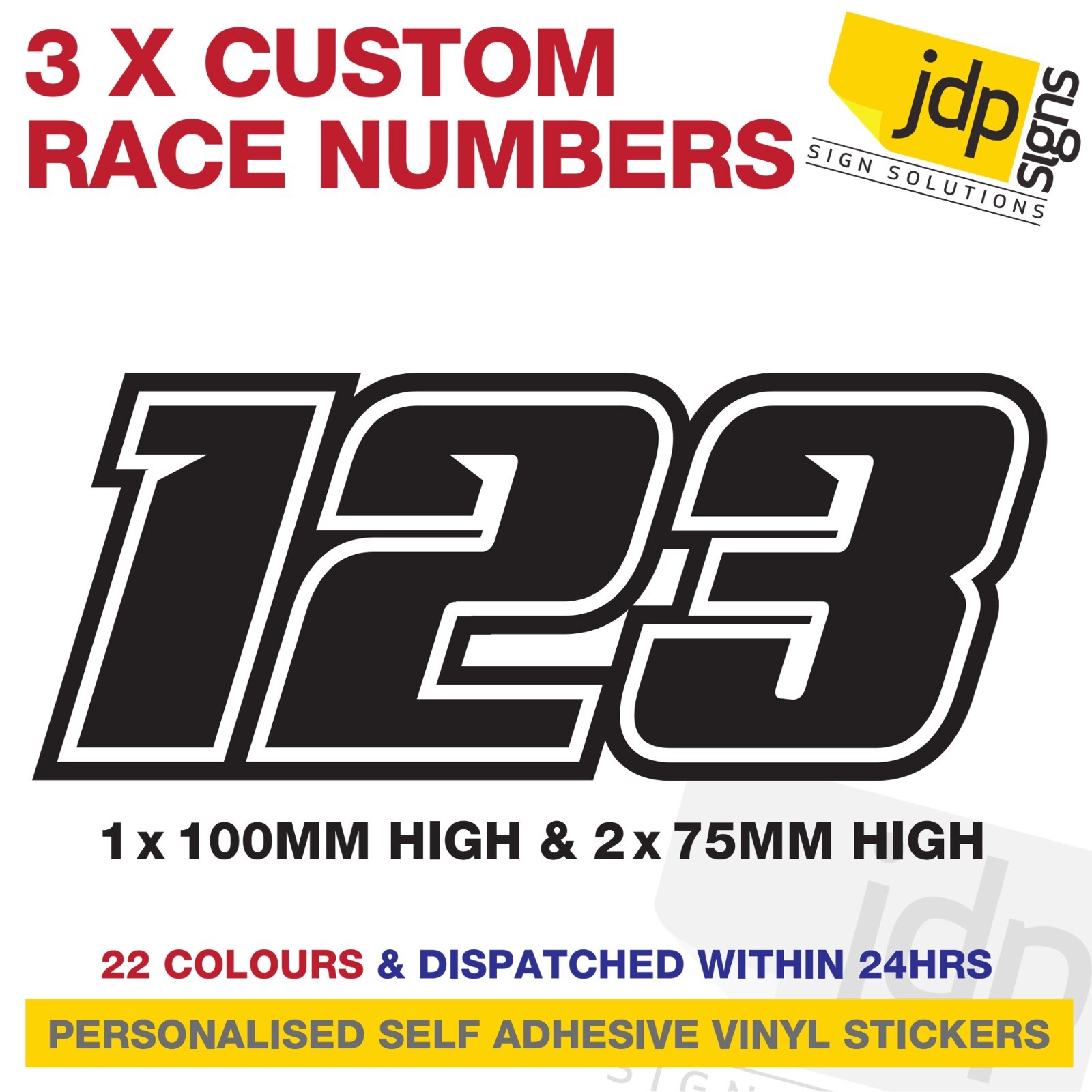 3 X CUSTOM RACE NUMBERS VINYL STICKERS MOTOCROSS KART DECALS MX DIRT ...