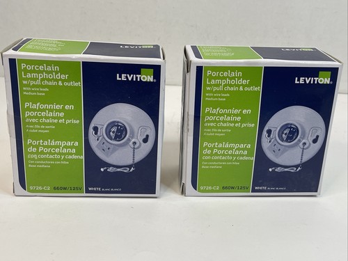 Leviton 9726-C2 Porcelain Outlet Lamp Holder W/ Pull Chain, Wire Leads ...