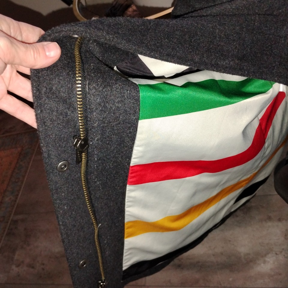 Pendleton Womens Medium Wool Coat Rainbow Hudson Bay Lined Charcoal ...