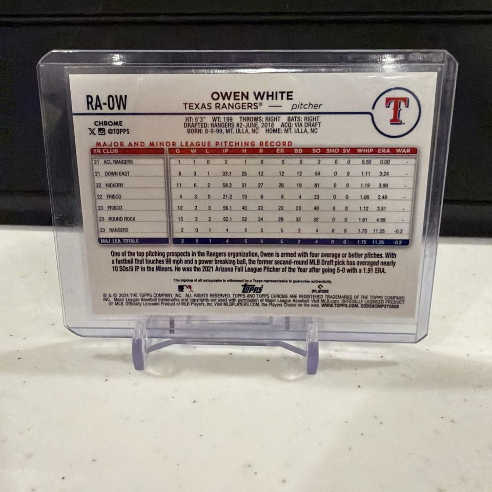 2024 Topps Chrome Owen White Rookie Auto Blue Ray Wave Refractor #77/ ...